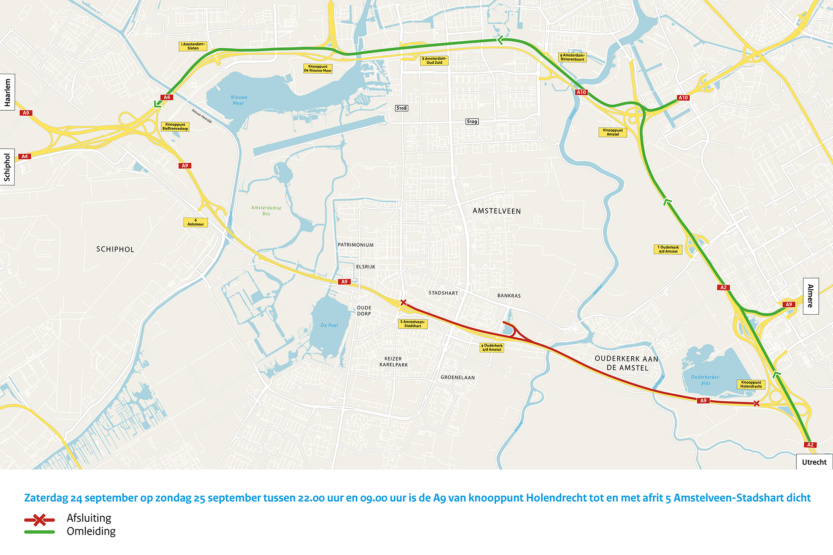 24 op 25 september: A9 dicht vanaf knooppunt Holendrecht tot afrit 5 ...